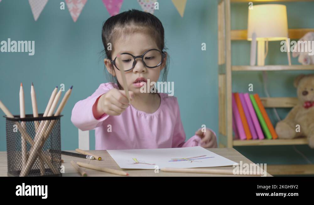 Kid's creativity, Child little asian girl drawing the picture in the ...