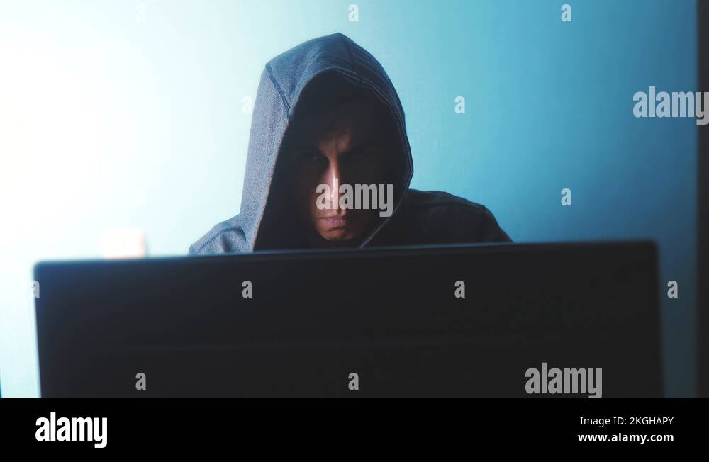 Man Hacker In The Hood Concept Unknown Hacker Criminal Breaks Into Computer Stock Video Footage