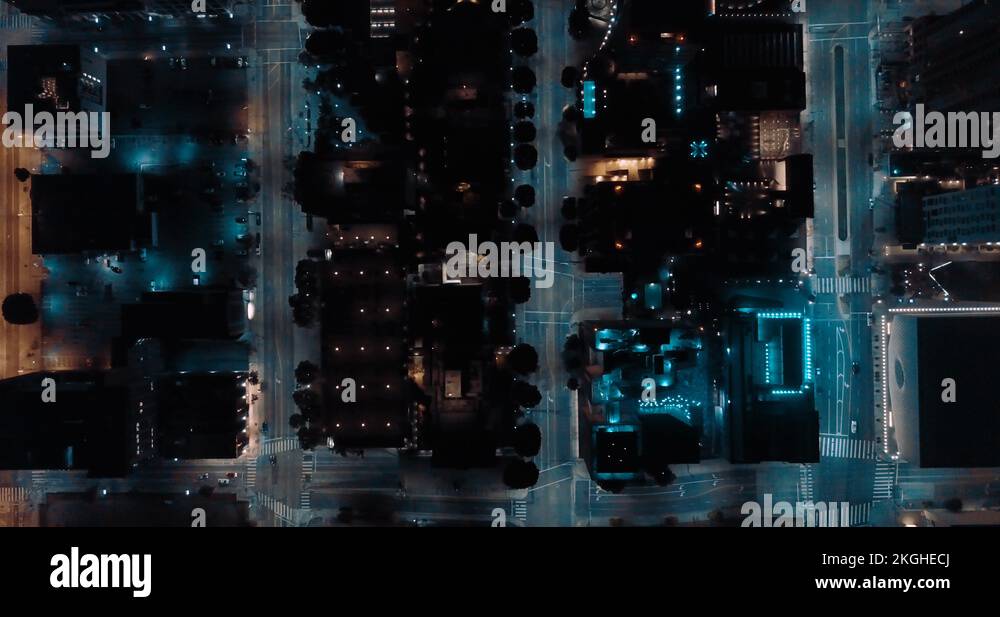 Cinematic birds-eye view of empty LA Downtown streets - Aerial - 4K ...