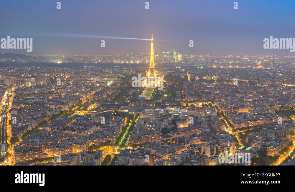 The paris skyline at night with the eiffel tower Stock Videos & Footage ...