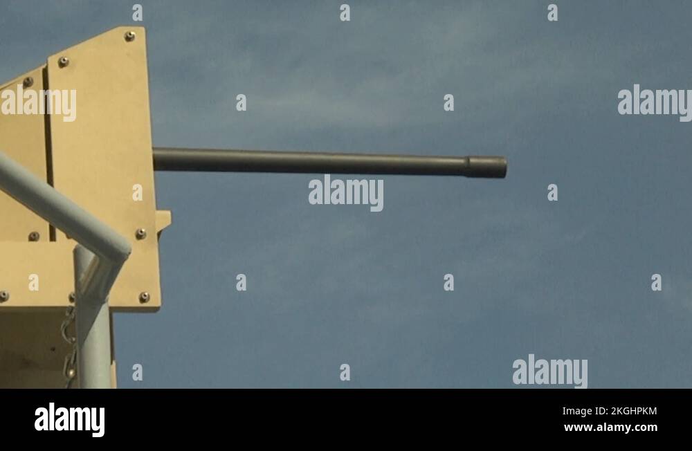 Machine gun being fired from U.S. Army LSV5 Maj Gen Charles P Gross ...