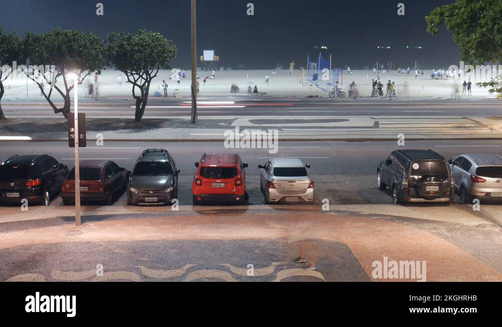 Avenida Atlantica and Copacabana Beach at night Time Lapse, Brazil - 4K ...