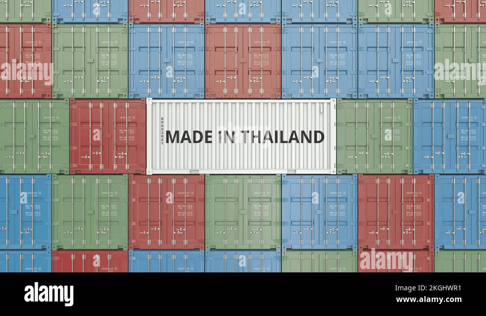 Container with MADE IN THAILAND text. Thai import or export related 3D ...
