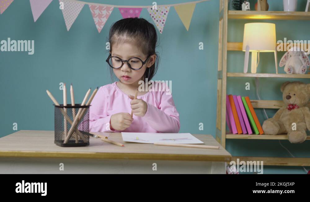 Kid's creativity, Child little asian girl drawing the picture in the ...