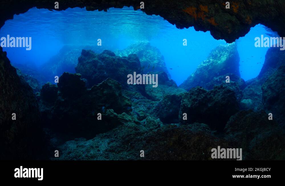 light underwater sun shine rays and beams dark cave deep water for ...