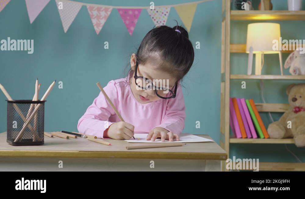 Kid's creativity, Child little asian girl drawing the picture in the ...