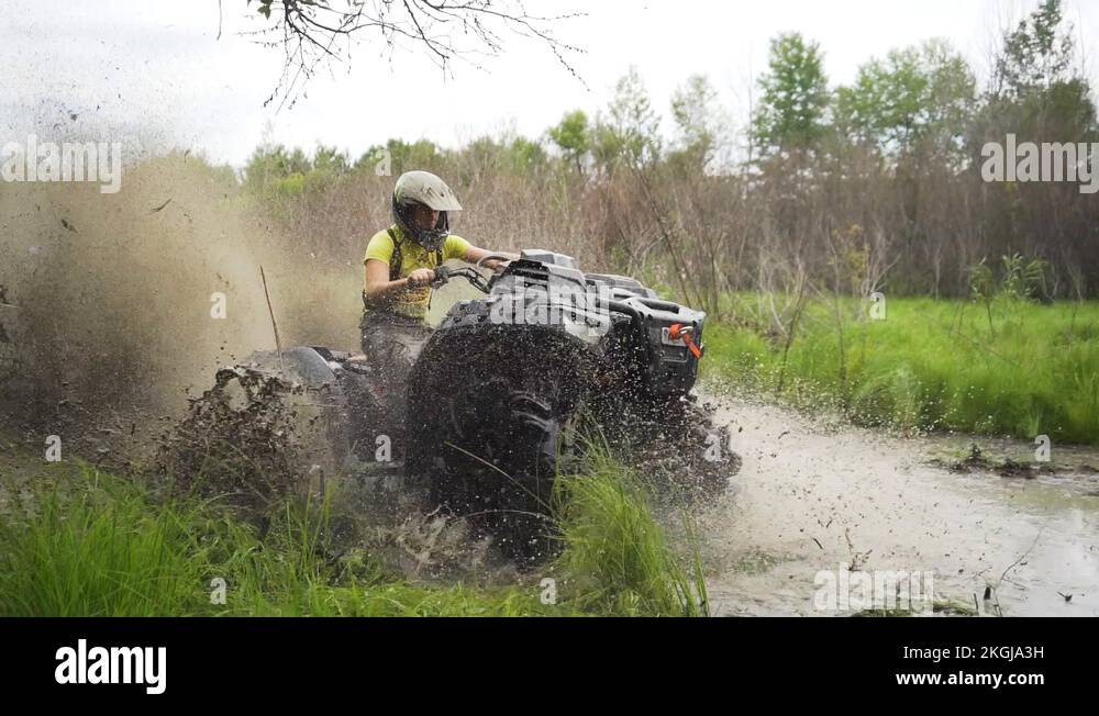 Khabarovsk, Russia - August 5, 2018: Drive ATV through swamp, water ...