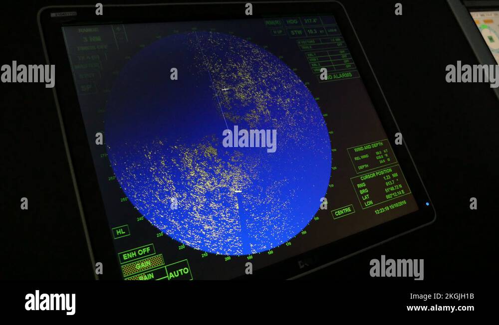 PC monitor functioning as modern radar with digits and lines on a ...