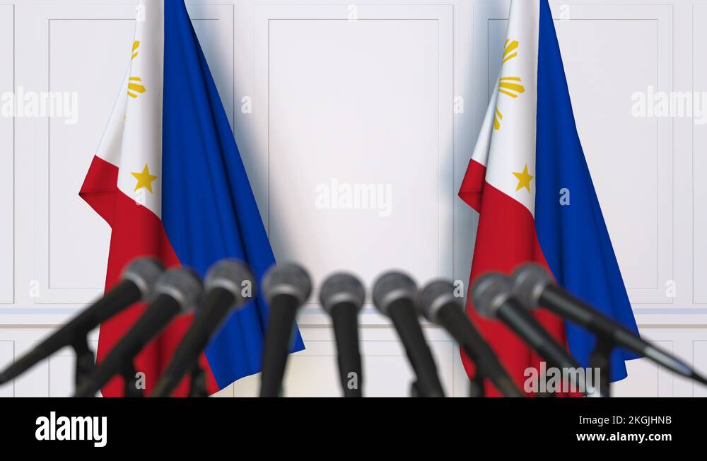 Official press conference with flags of Philippines. 3D animation Stock ...