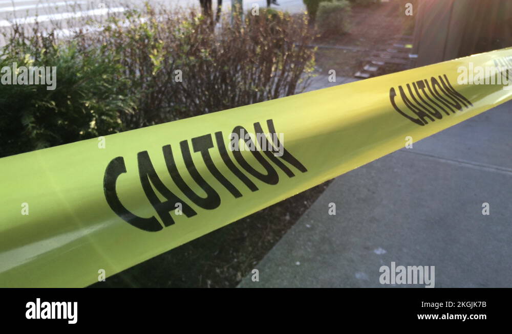 Motion of caution yellow line on car accident scene with 4k resolution ...