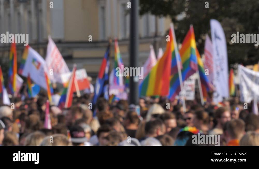 Blur crowd background Rainbow Flags LGBTQ Gay pride parade, celebration ...
