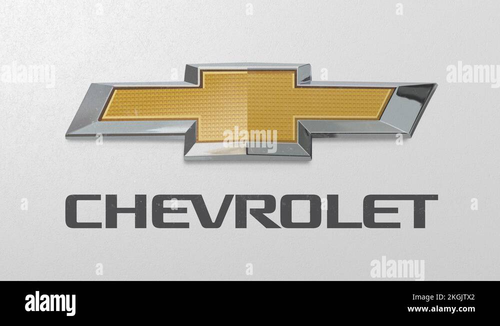 Breaking wall with painted logo of Chevrolet. Crisis conceptual 3D ...