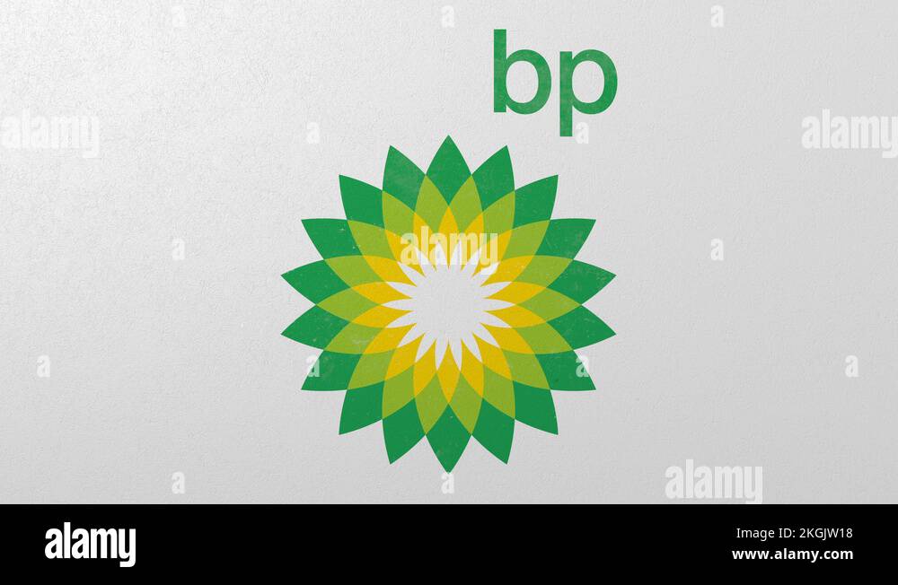 Breaking wall with painted logo of BP. Crisis conceptual 3D animation ...