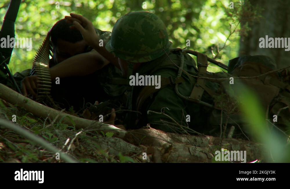 U.S. Vietnam War era Soldiers - Potrayal of combat under fire in ambush ...