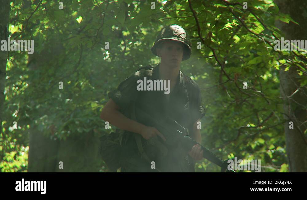 U.S. Vietnam War era Soldiers - Potrayal of combat under fire in ambush ...