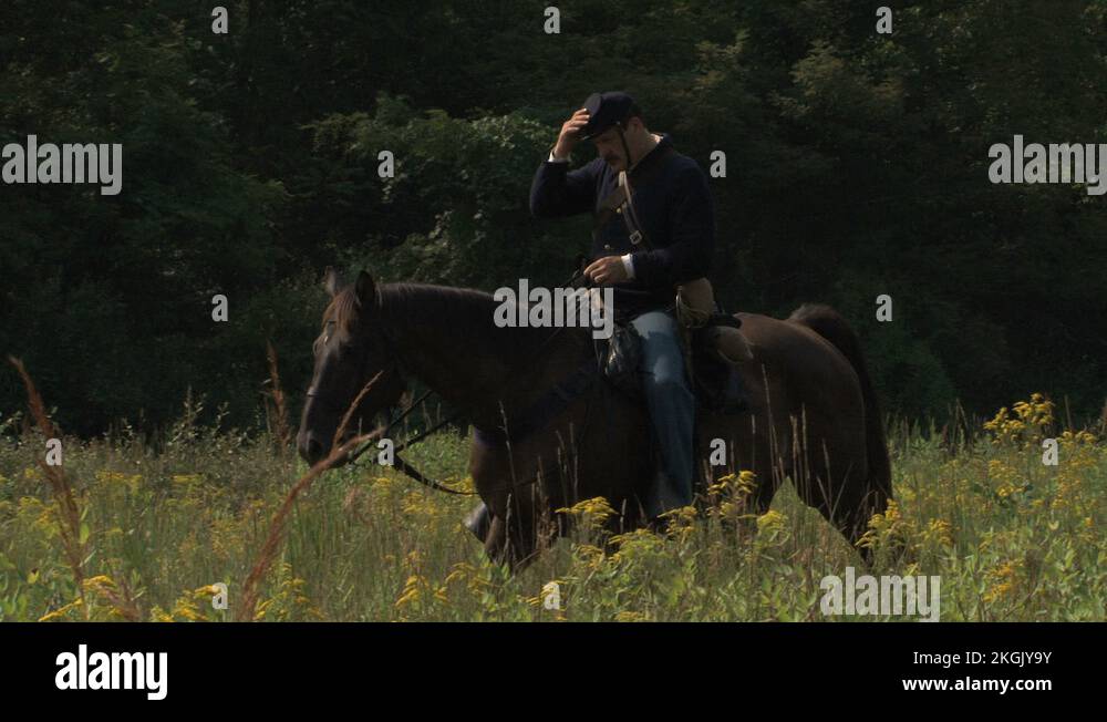 Civil War Union Army Cavalry - On Horseback in open grassy field with ...