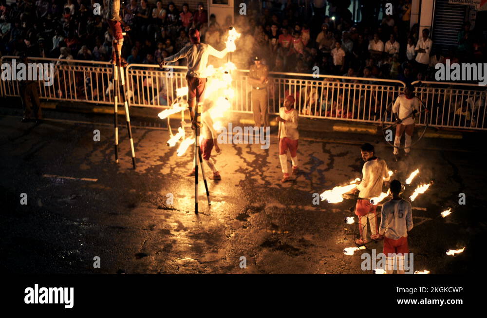 Editorial Fireball acrobats during Buddhist ceremony Esala Perahera, 4K ...