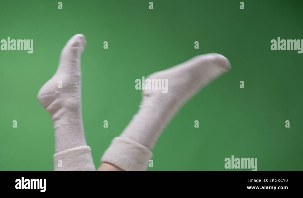 Closeup Top Feet Shoot Of Female Teenage Legs In Cute Short White Socks