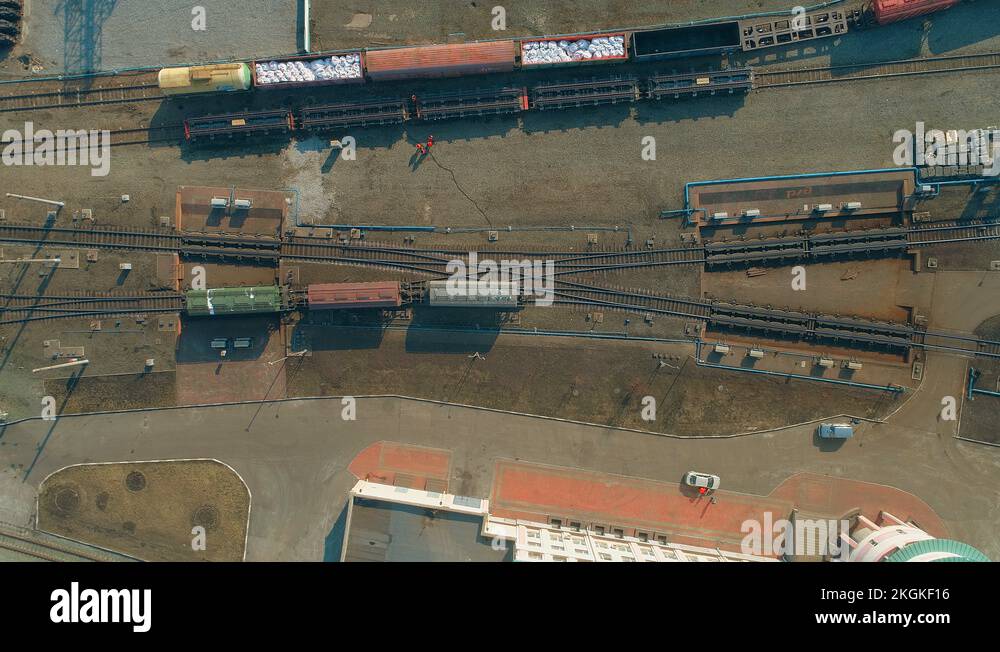 Movement of the trains on the tracks, top view Stock Video Footage - Alamy