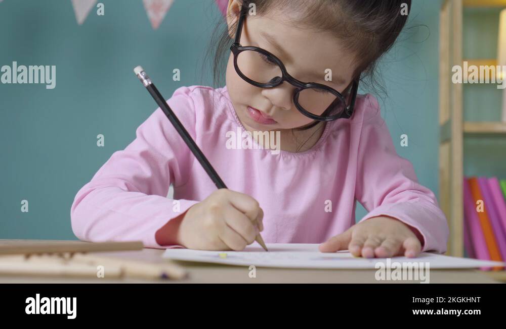 Kid's creativity, Child little asian girl drawing the picture in the ...
