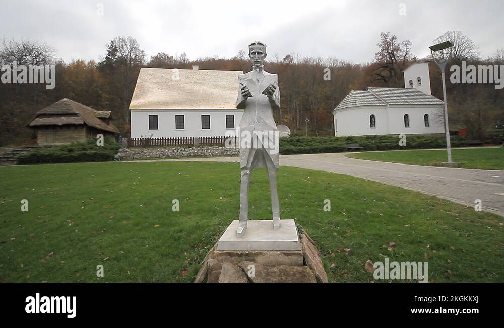 Nikola Tesla statue in his birthplace, "Smiljan", Croatia Stock Video ...