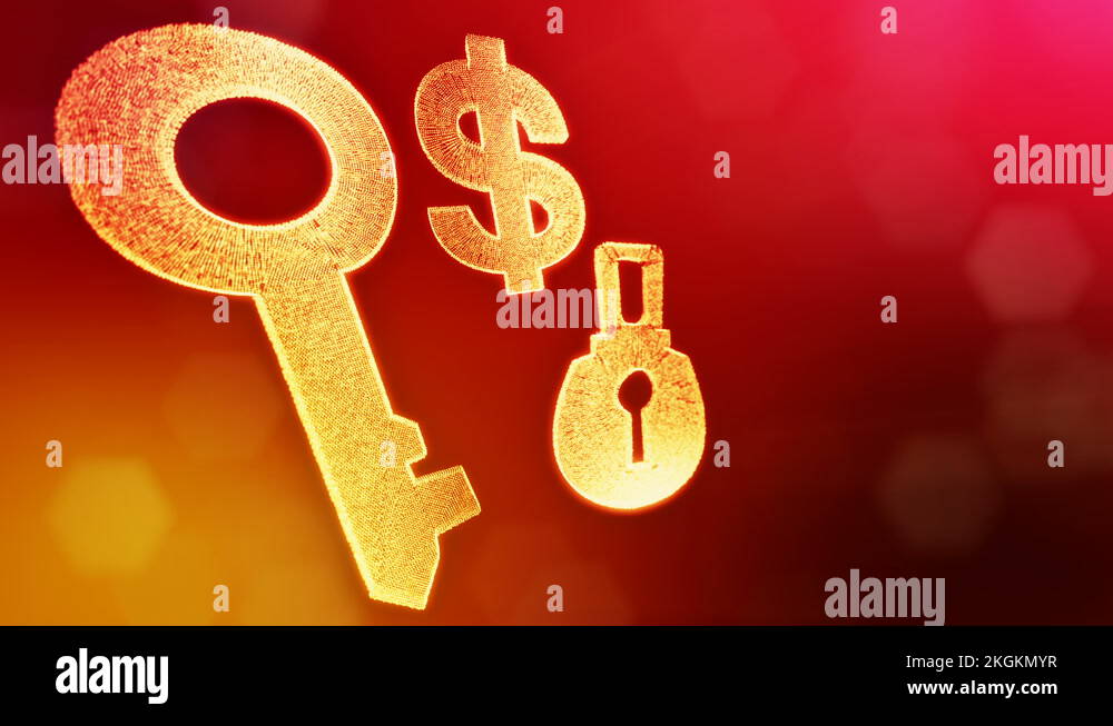 dollar sign and emblem of lock and key. Finance background of luminous ...