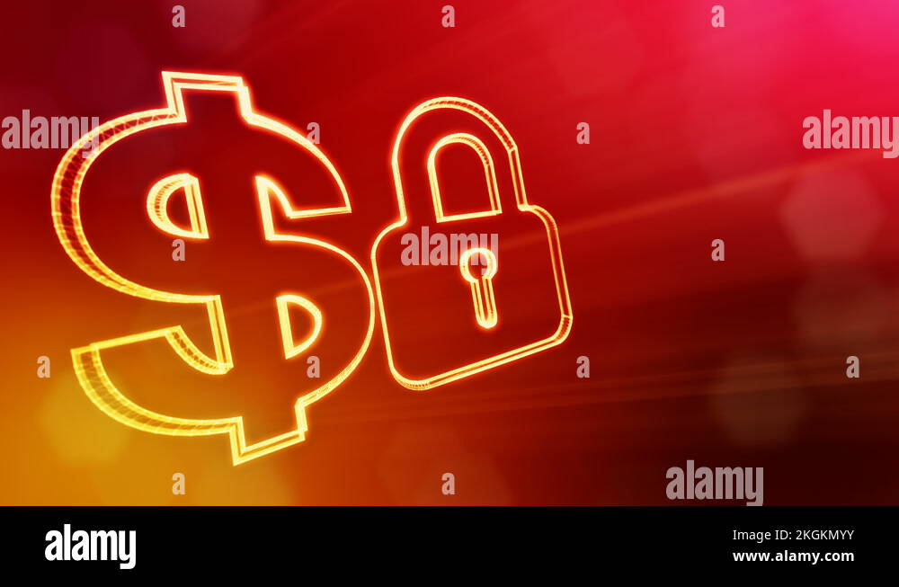 dollar sign and emblem of lock. Finance background of luminous ...