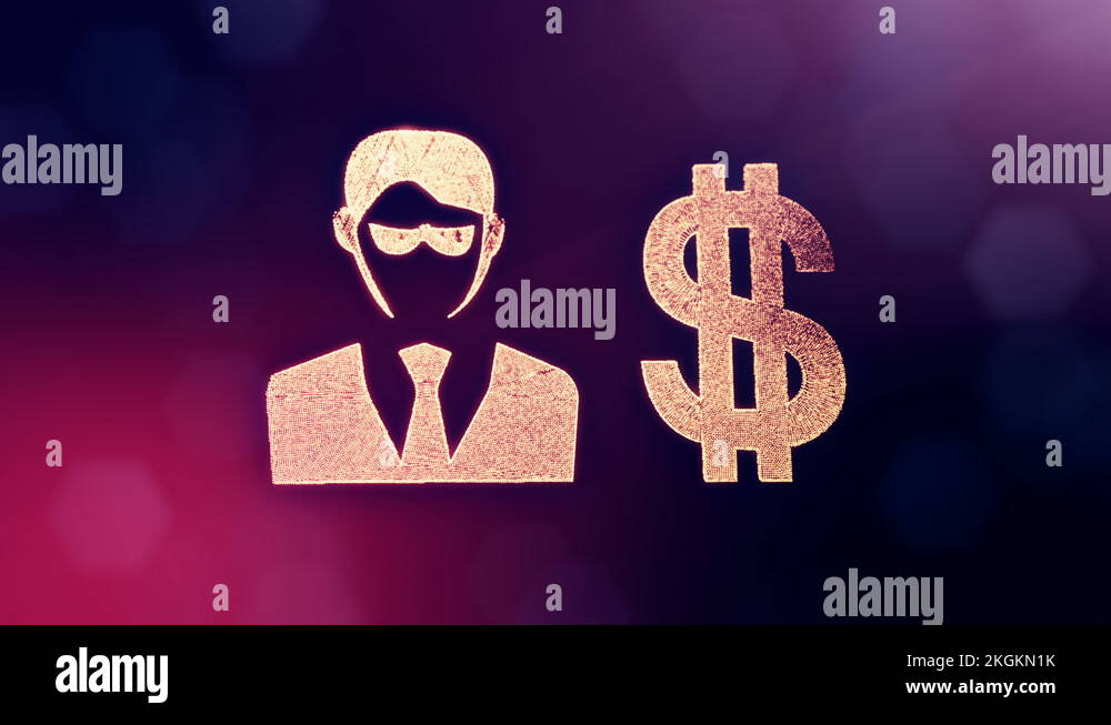 dollar sign and emblem of a businessman. Finance background of luminous ...