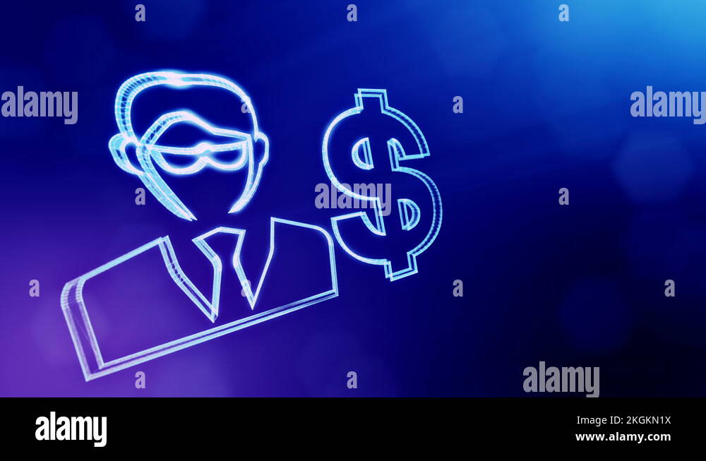 dollar sign and emblem of businessman. Finance background of luminous ...