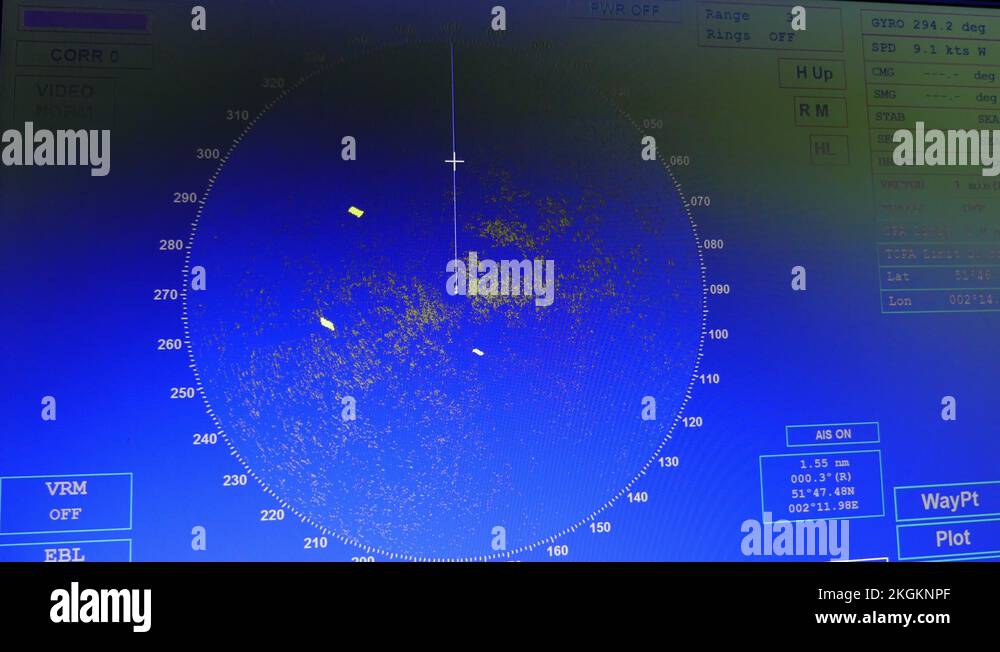 Computer radar with many spots and texts in the blue backdrop on a ...