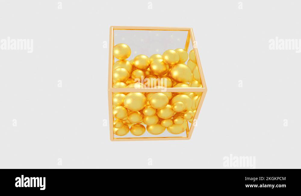 Abstract 3d glass cube with balls inside. 4k computer render animation ...