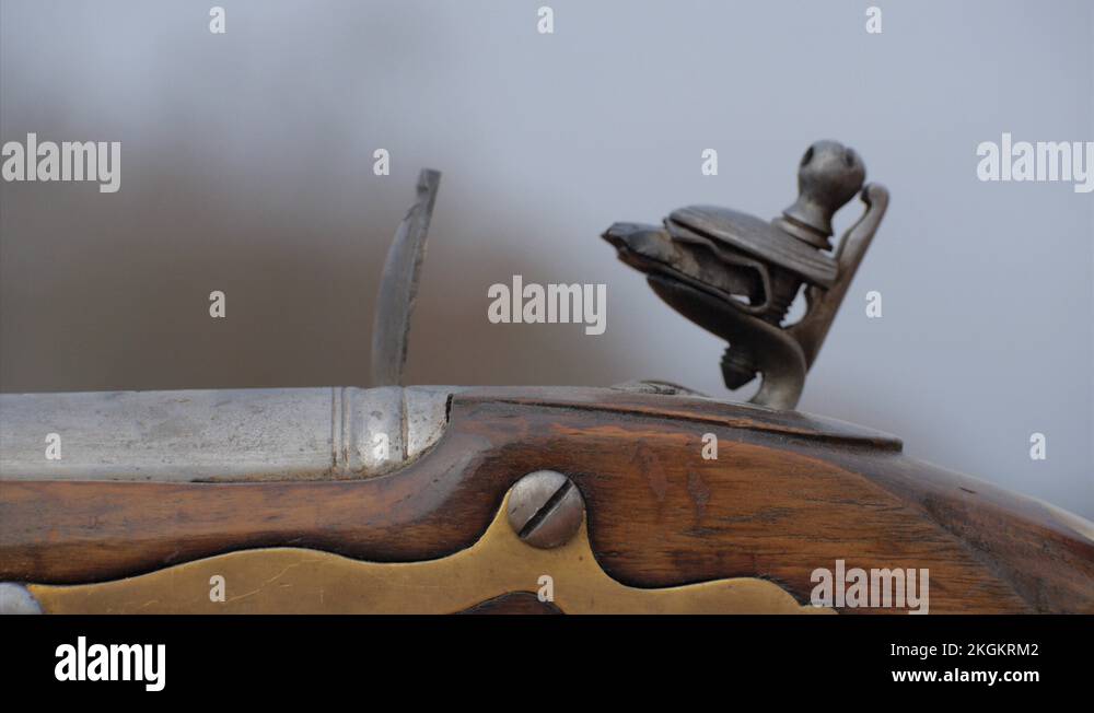 18th century Soldier Brown Bess Flintlock Musket fires with black ...