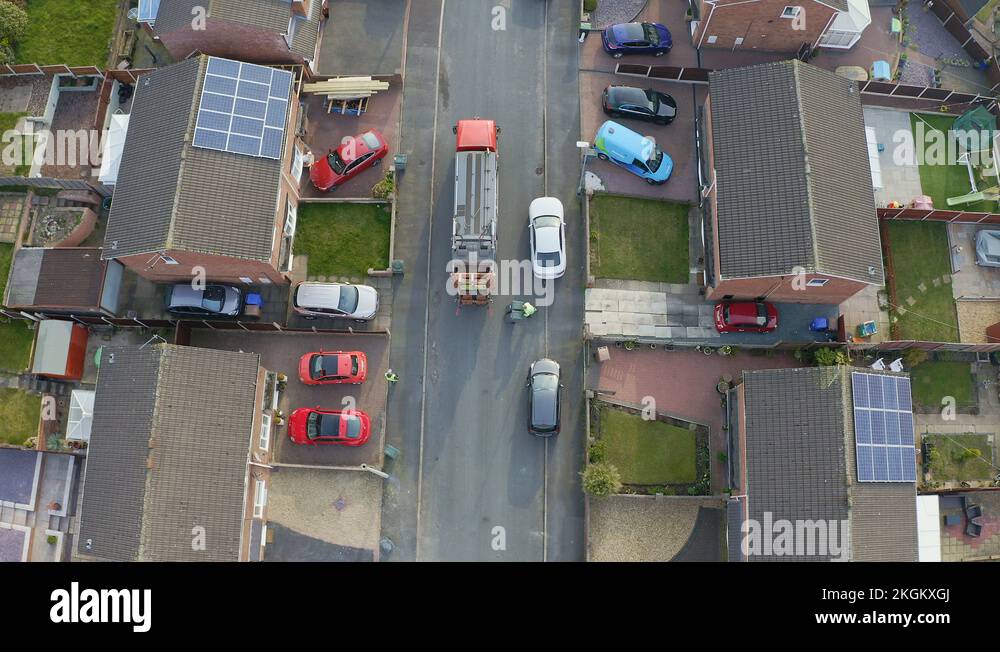 Aerial View, footage of Dustmen putting recycling waste into a garbage ...