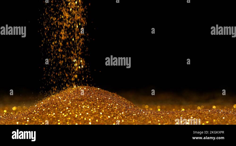 Gold Powder falling against Black Background, Slow motion 4K Stock ...
