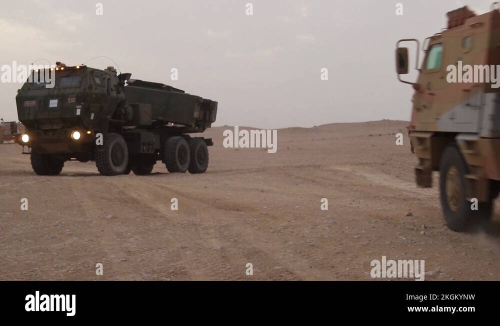 Qatari Forces Artillery Saturation Rocket System (ASTROS II) driving in ...