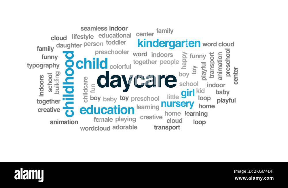 Daycare animated word cloud. Kinetic typography Stock Video Footage - Alamy