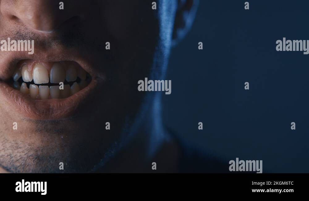 Close-up mouth of Aggressive Man screaming. Danger Violence. Angry man ...