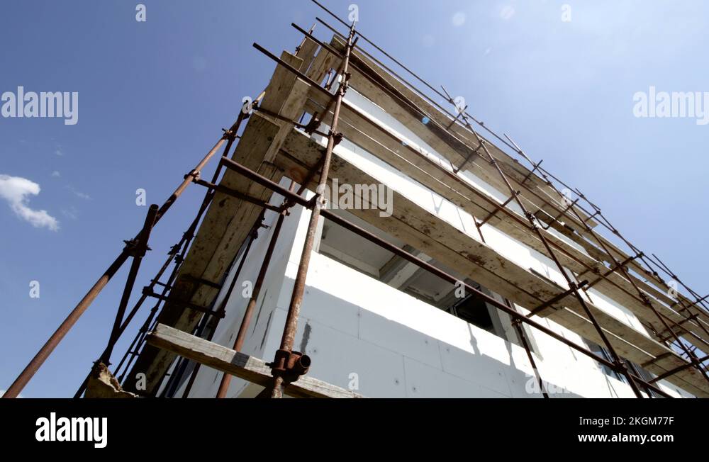 construction of residential building. scaffolding frame with Styrofoam ...