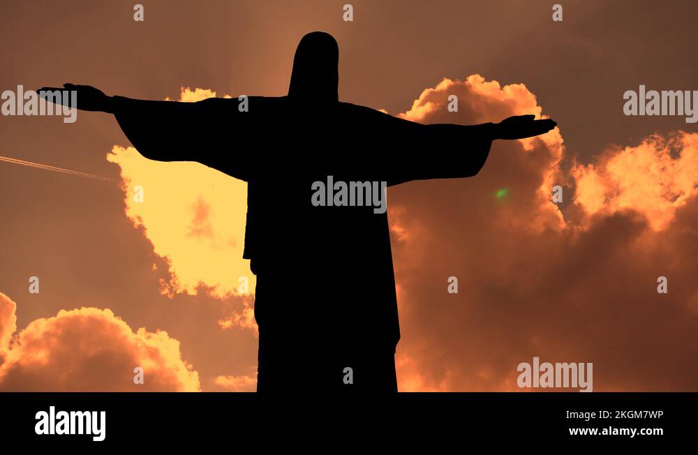 Christ the Redeemer of Rio de Janeiro, Brazil, Sunset, Clouds Timelapse ...
