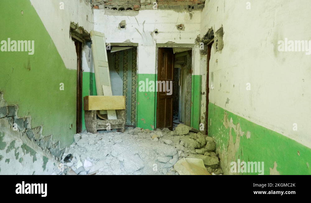 Condemned building. An empty old multi-storey house to be demolished ...