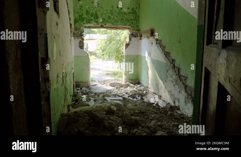 Condemned building. An empty old multi-storey house to be demolished ...