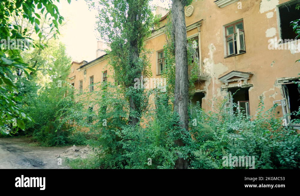 Condemned building. An empty old multi-storey house to be demolished ...