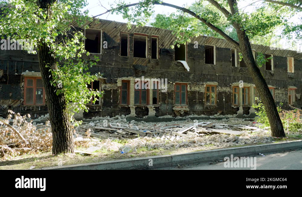 Condemned building. An empty old multi-storey house to be demolished ...