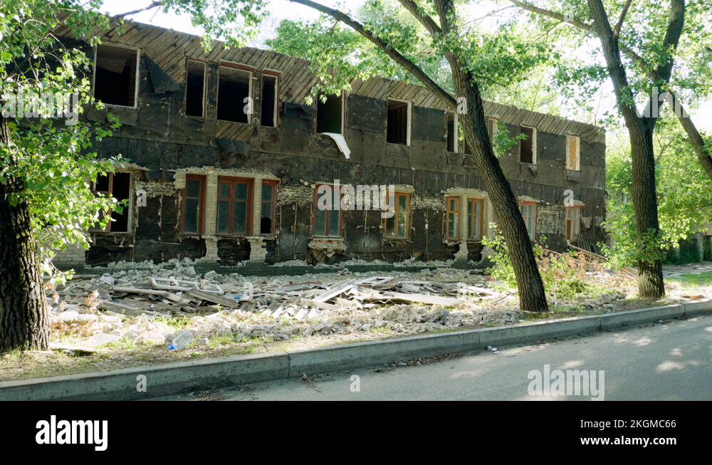 Condemned building. An empty old multi-storey house to be demolished ...