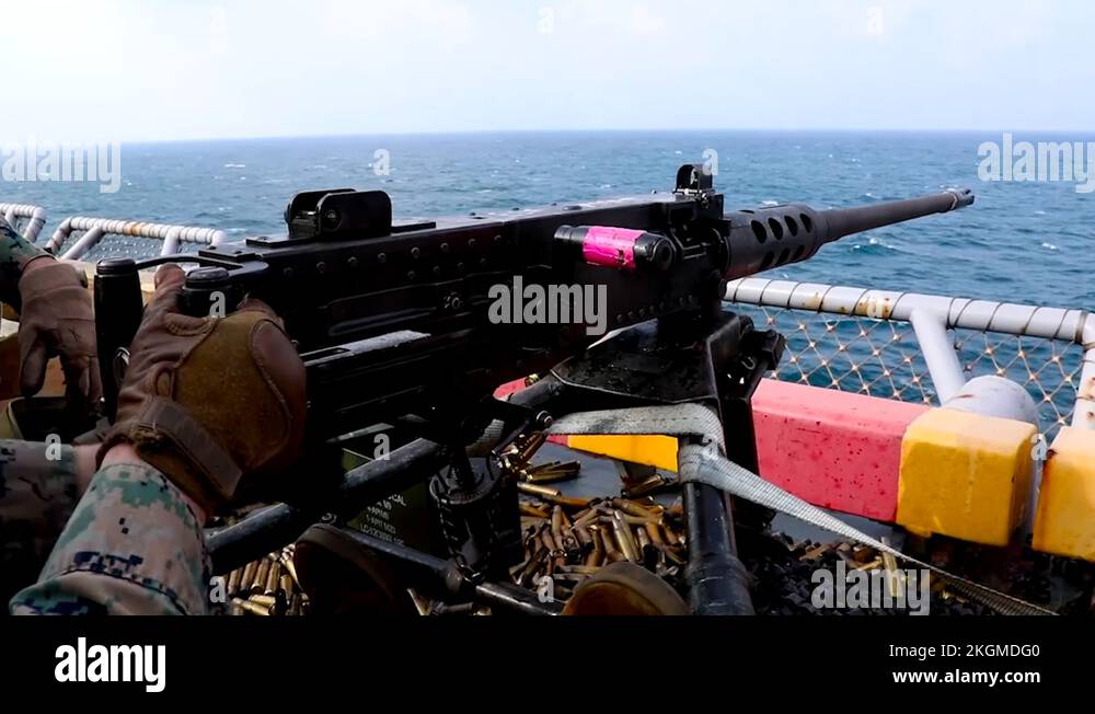 Machine gun fired during practice drill from boat 1 Stock Video Footage ...