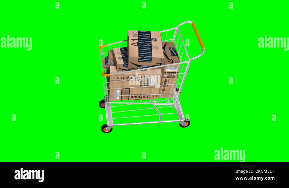 amazon boxes in shopping cart 360 spin green screen - seamless loop 3d ...