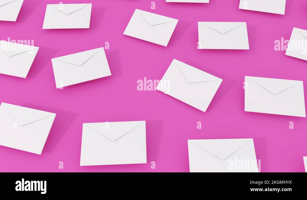3d render animation of postal letter moving on different color surface ...