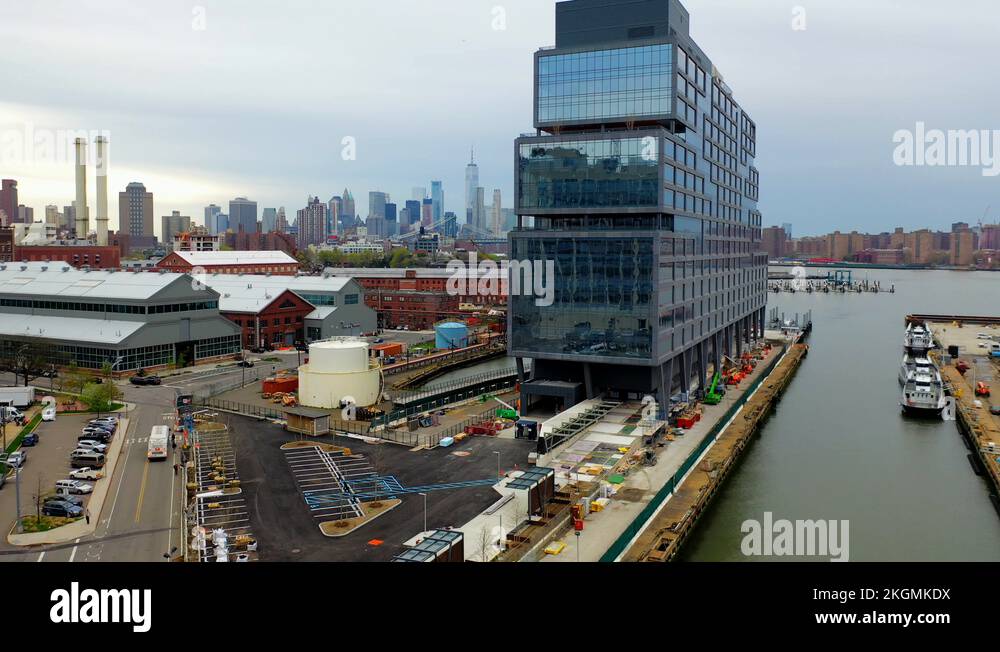 Crane Shot of a Tall Modern Building at the Navy Yard in Brooklyn Stock ...