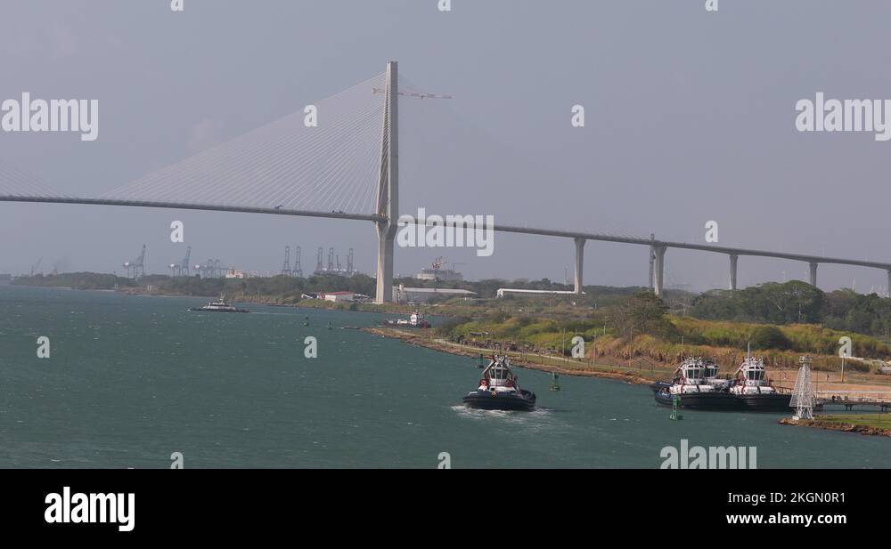 Panama Canal tug boat new Centennial Bridge 4K Stock Video Footage - Alamy