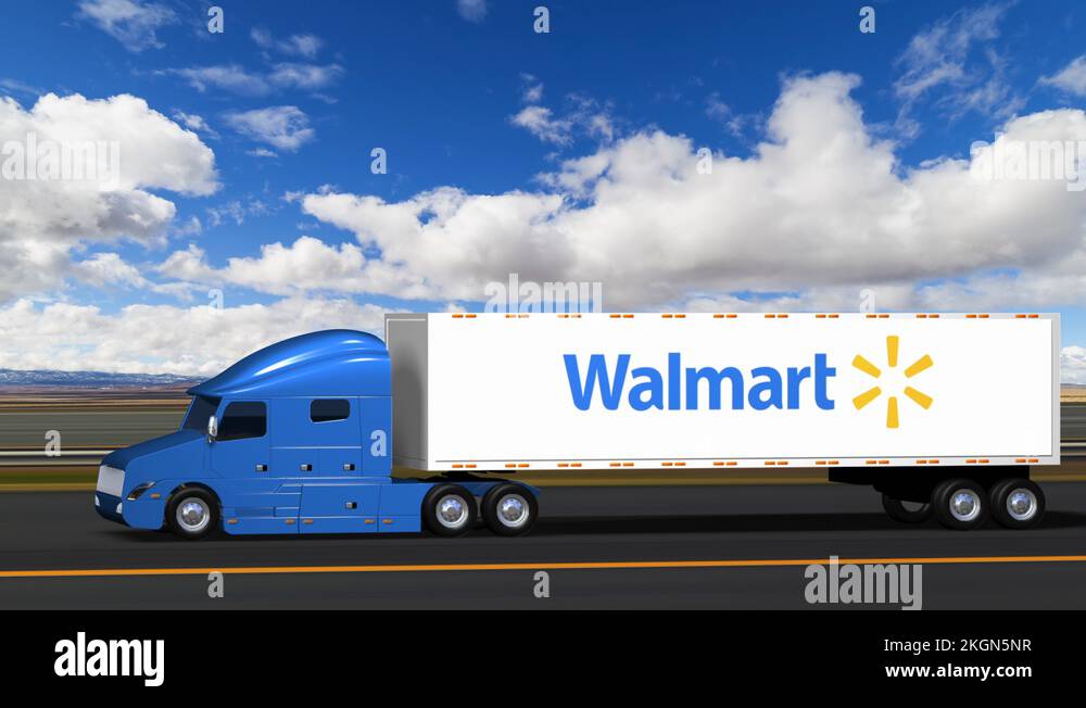 Walmart Semi Truck Pulling White Tractor Trailer on Highway - 3D ...